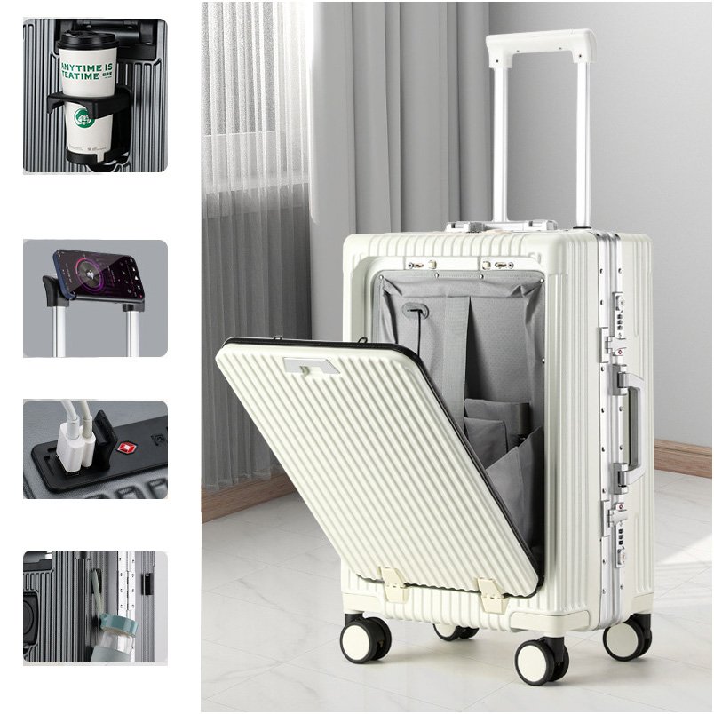 Front Opening Aluminum Frame Type Luggage with Cup Holder USB Port ...